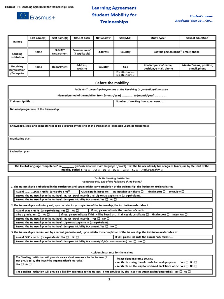 E - Learning Agreement Traineeships | Download Free PDF | Academic Degree | Educational Technology