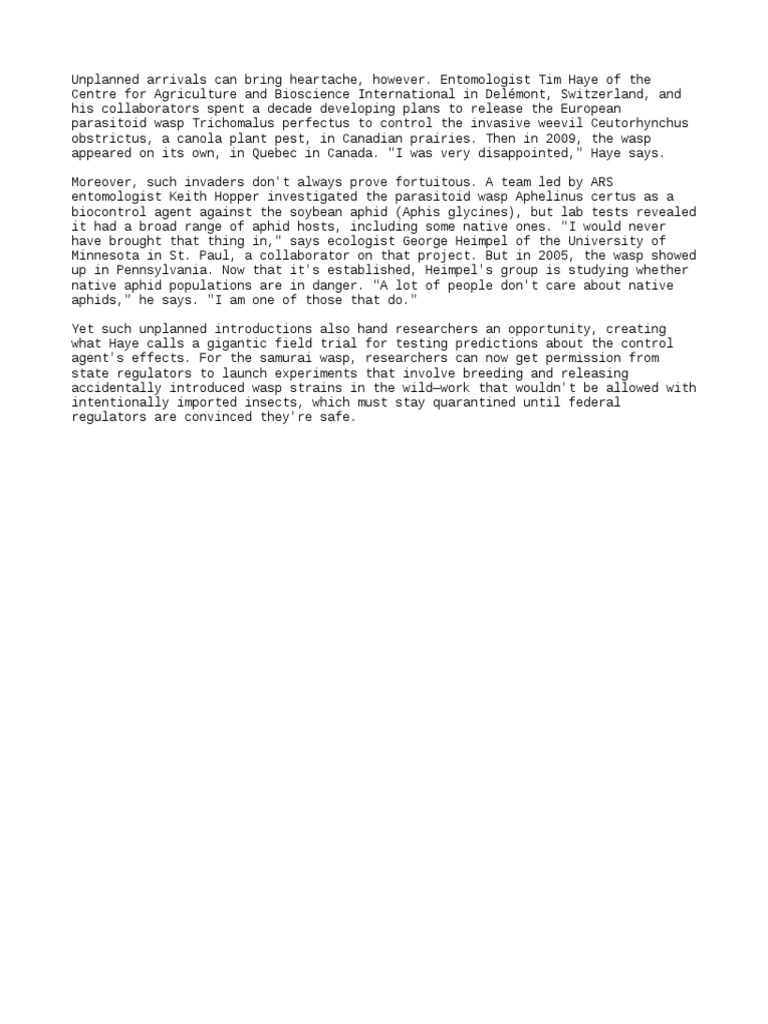 Unplanned Release of Trichomalus perfectus | PDF | Biological Pest ...