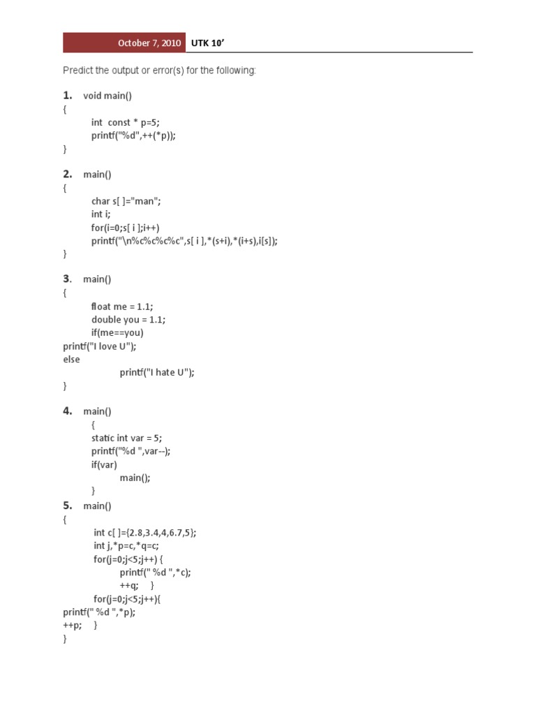Puzzles and Answers | PDF | Pointer (Computer Programming) | Software Engineering