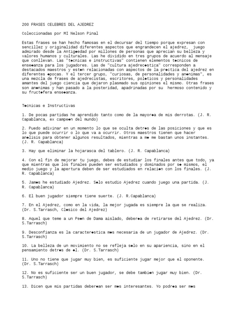 200 Frases Celebres Del Ajedrez | PDF | Ajedrez | Competiciones de ajedrez