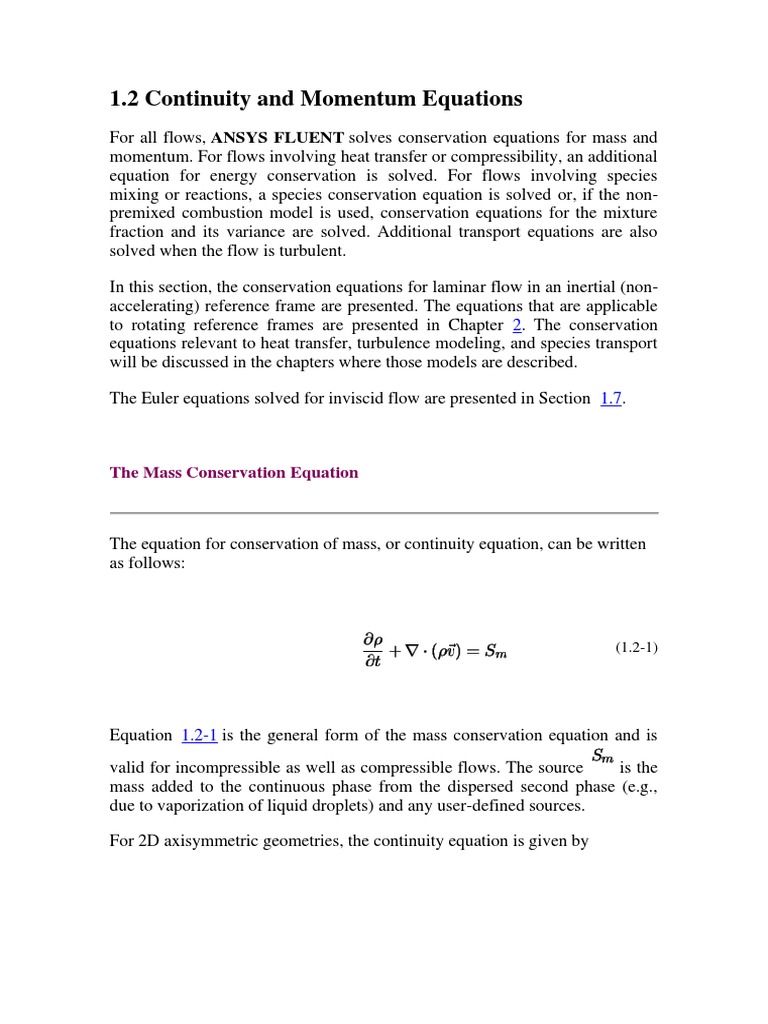 Mass Conservation Equations | PDF | Fluid Dynamics | Momentum
