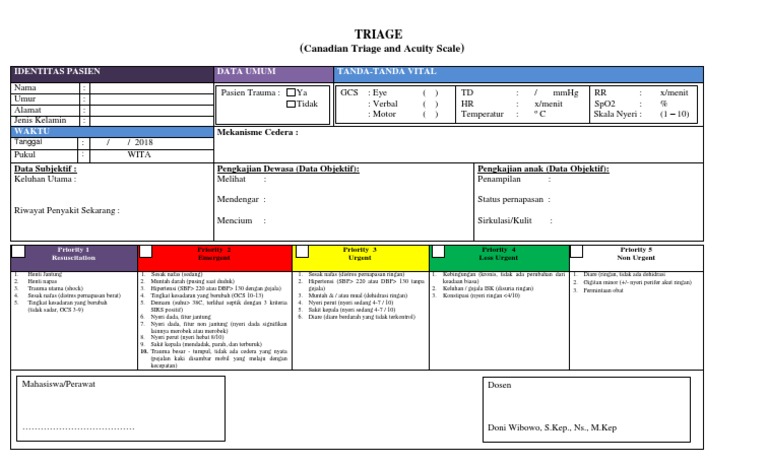 Form TRIASE Canada Triage Scale | PDF