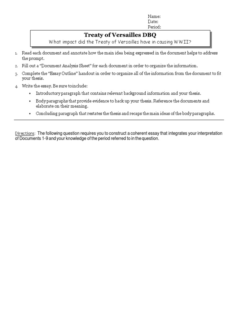 DBQ On Treaty of Versailles | PDF | Woodrow Wilson | League Of Nations