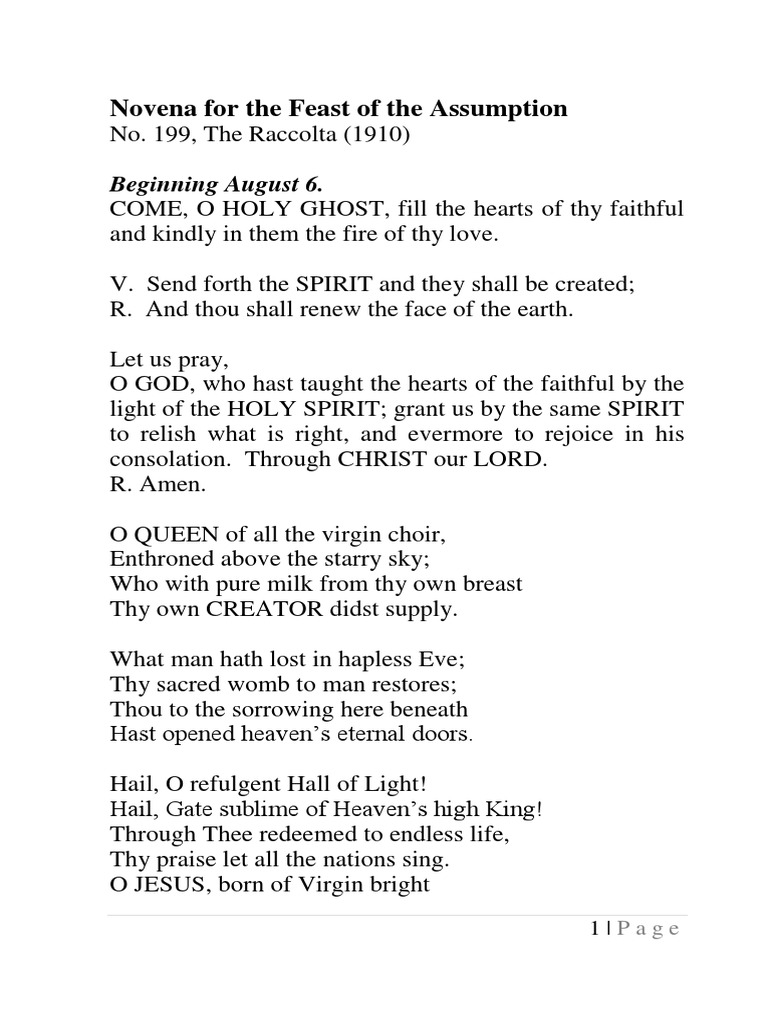Novena For The Feast of The Assumption | Download Free PDF | Mary ...
