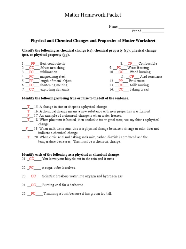 Classifying Matter and Identifying Physical and Chemical Properties and ...