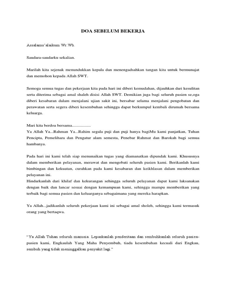 Doa Sebelum Bekerja | PDF | Pengembangan Diri | Agama & Spiritualitas