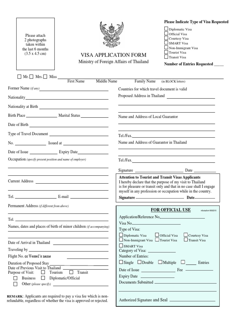 Thai Visa Form | PDF | Travel Visa | Passport