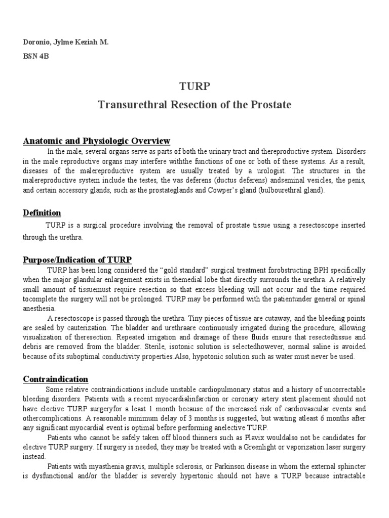 A Comprehensive Overview of Transurethral Resection of the Prostate (TURP) Including Indications ...