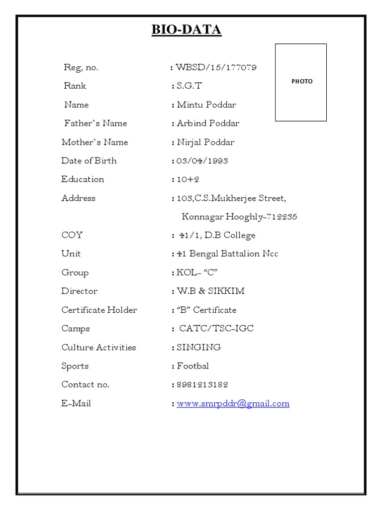 NCC Bio Data New | PDF