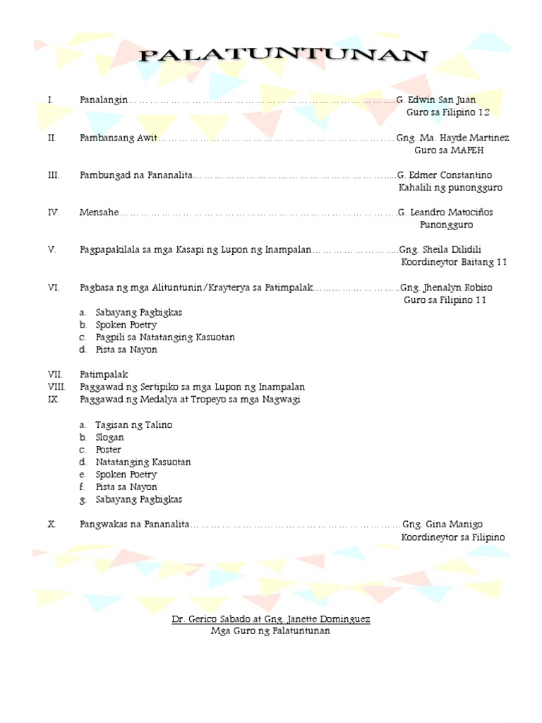 Buwan NG Wika 2017 Palatuntunan | PDF