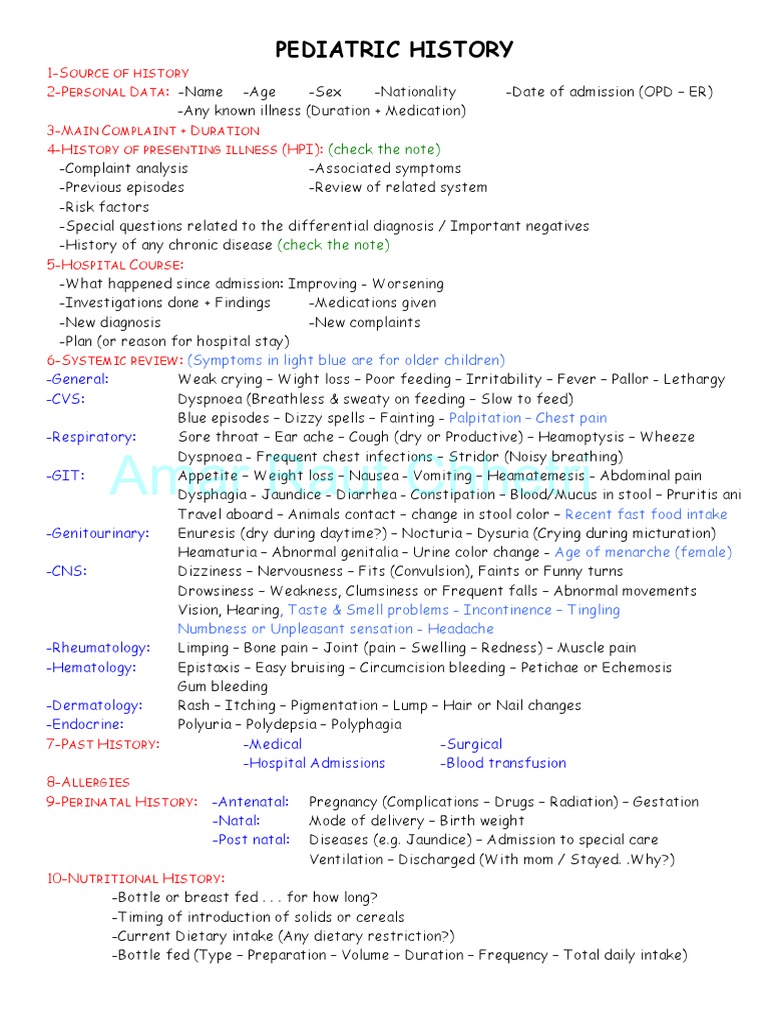 Pediatric History Taking Template | PDF | Patient | Constipation