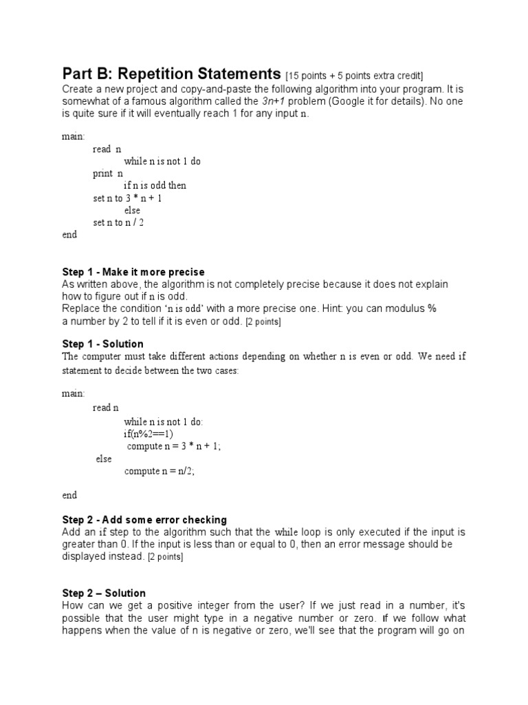 Part B: Repetition Statements: Step 1 - Make It More Precise | PDF ...
