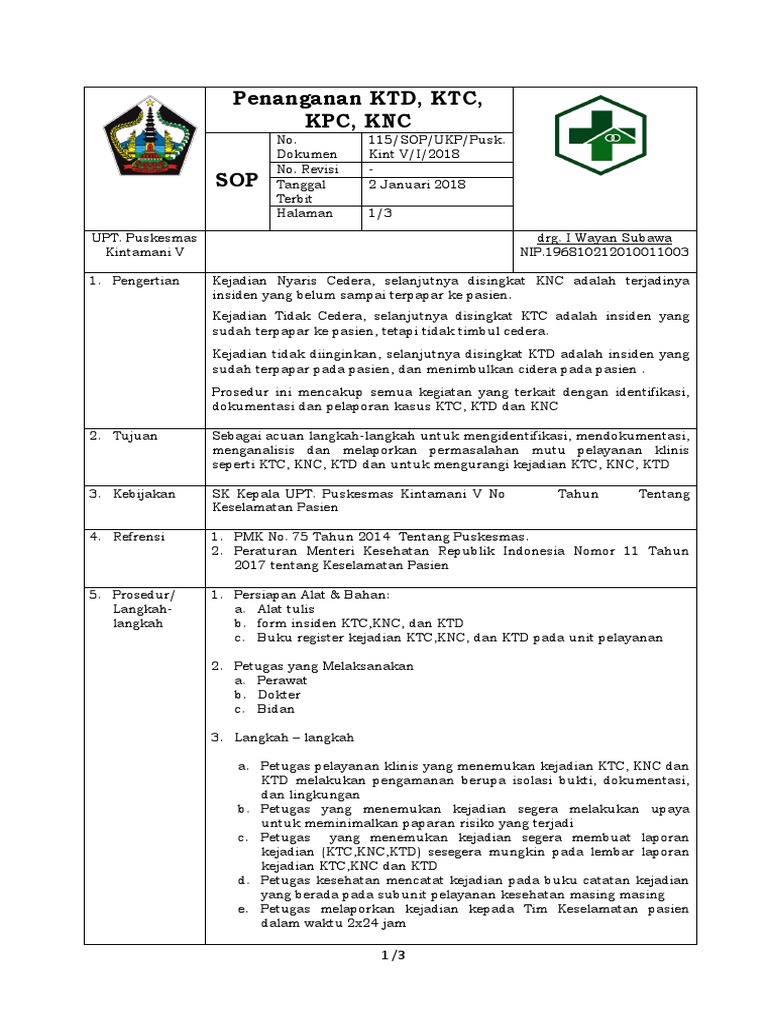 9.1.1 Sop Penanganan KTC, KNC, KTD | PDF