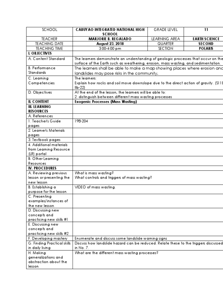 Mass Wasting | PDF | Landslide | Teachers