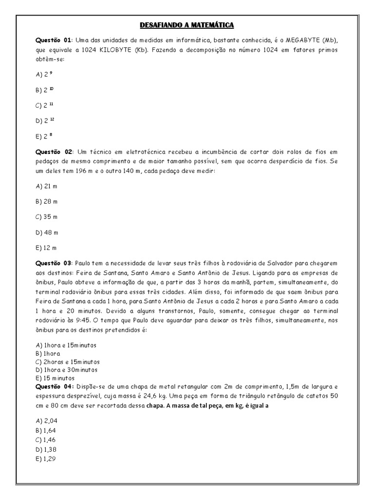 Exercícios De Matemática Operações Fundamentais Download Grátis Pdf