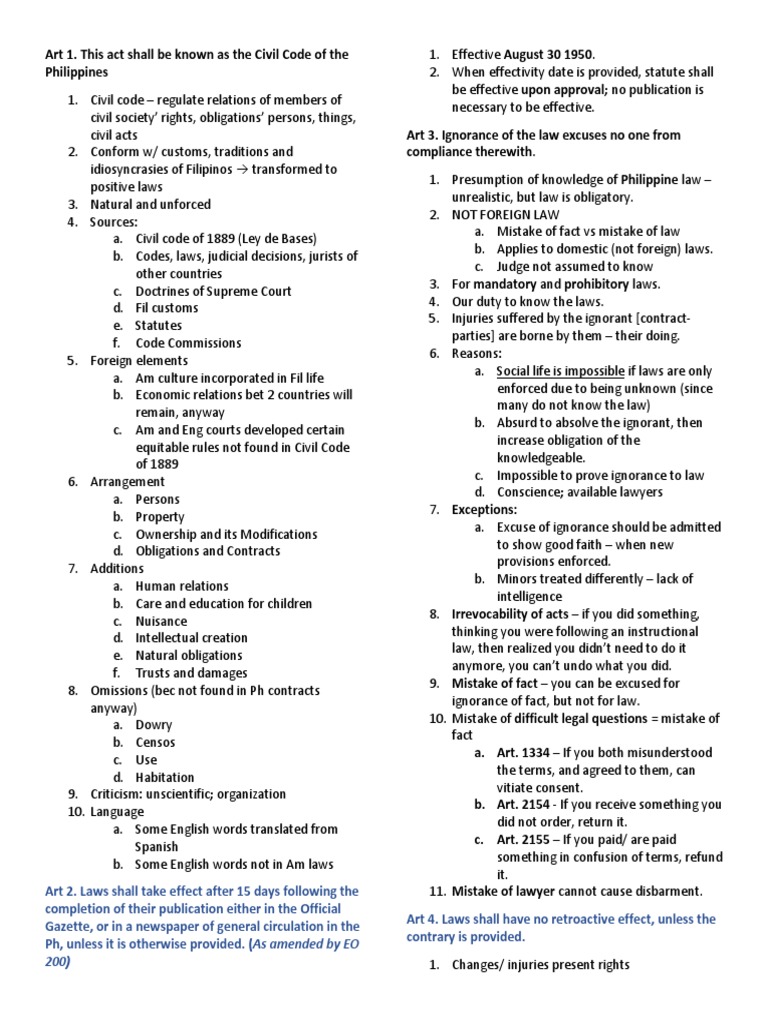 New Civil Code Notes | Download Free PDF | Precedent | Damages