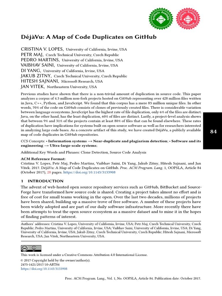 Déjàvu: A Map of Code Duplicates On Github | PDF | Source Code | Data ...