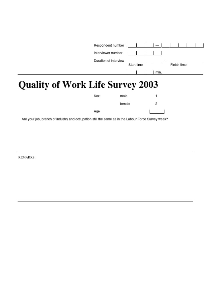 Quality of Work Life Survey 2003 | PDF | Telecommuting | Working Time