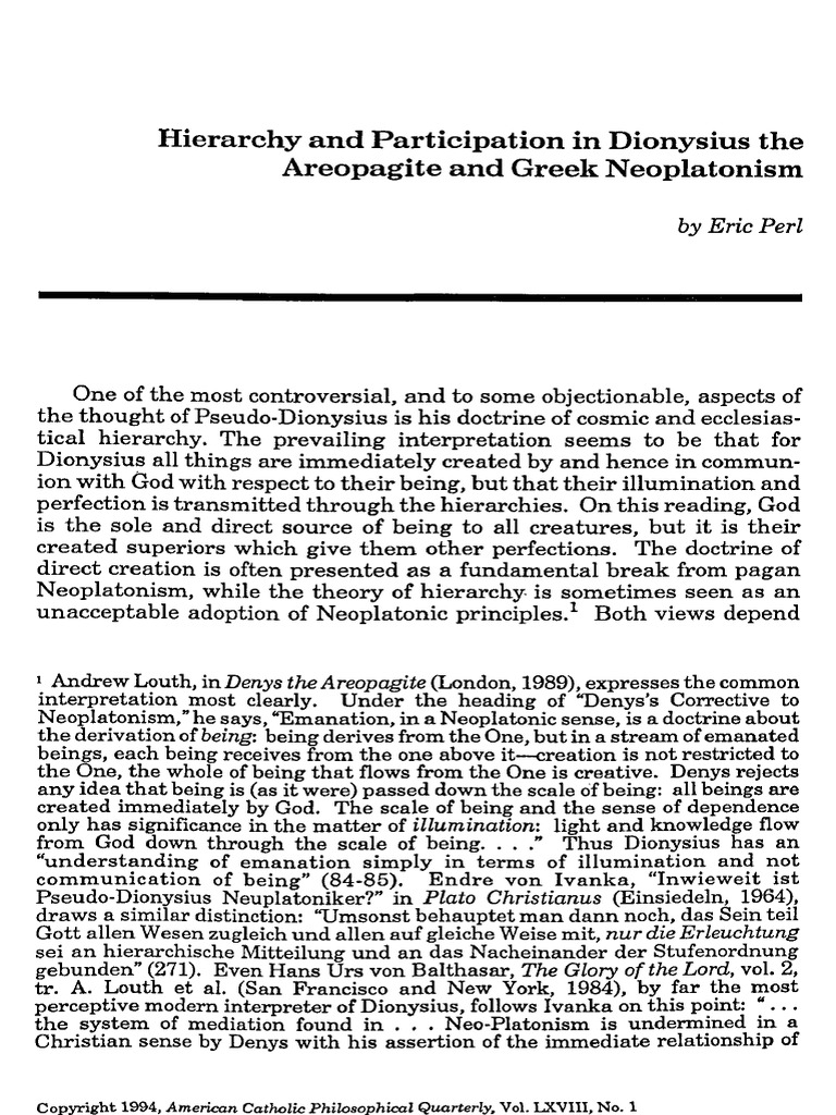 Hierarchy and Participation in Dionysius The Areopagite and Greek ...