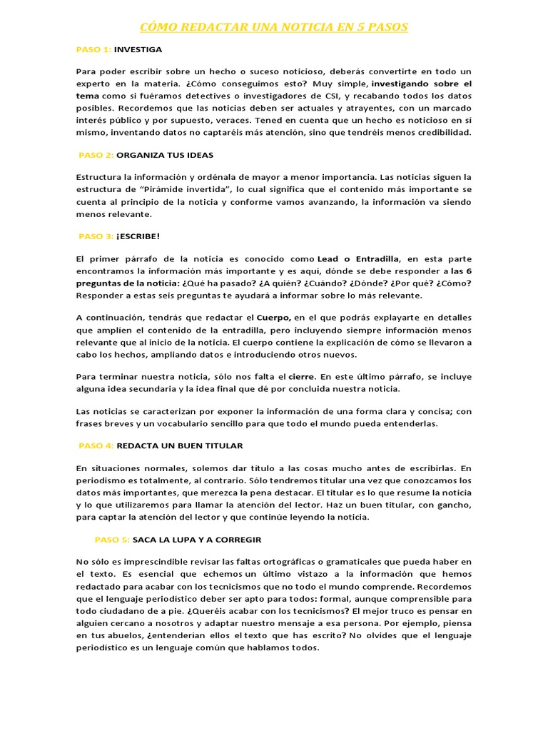 Cómo Redactar Una Noticia en 5 Pasos | Información