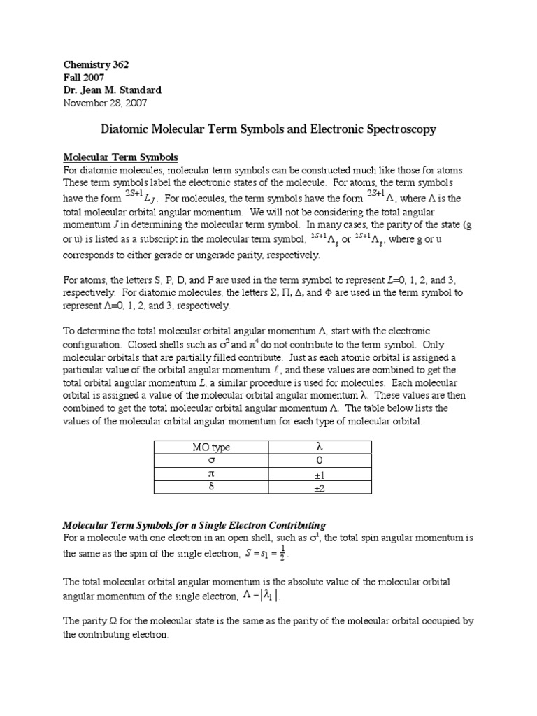 Molecular Term Symbols | PDF | Atomic Orbital | Molecular Orbital