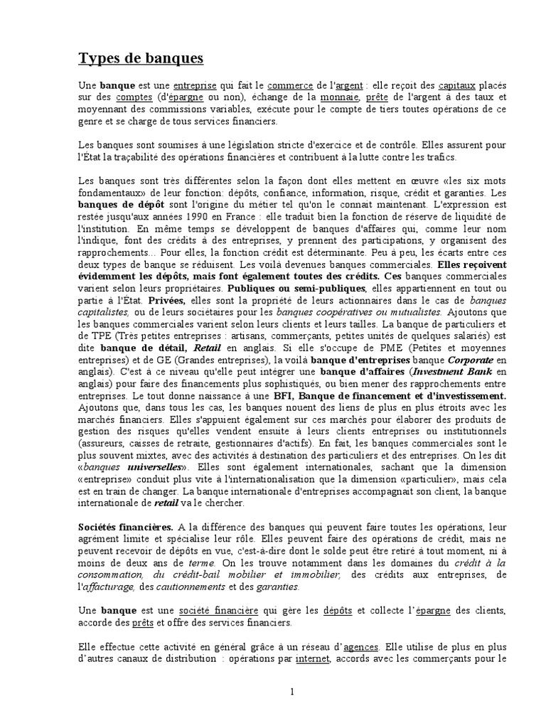 Types de Banques | PDF | Banques | Assurance