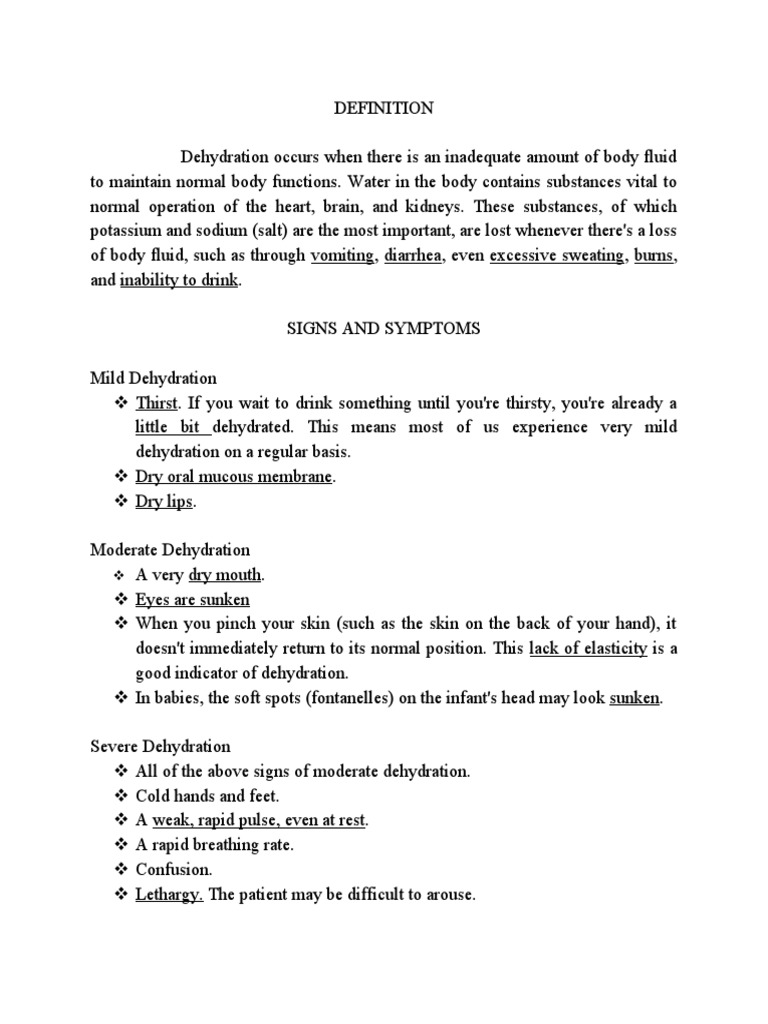 Dehydration Outline | PDF | Dehydration | Diarrhea
