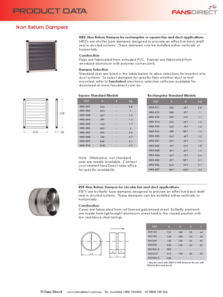RSK Non Return Damper Product Datasheet | PDF | Duct (Flow) | Building ...