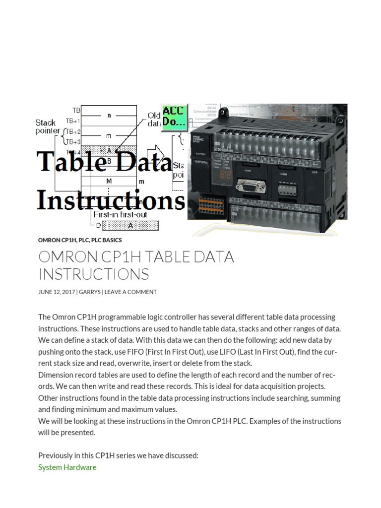 Omron CP1H Table Data Instructions - Acc Automation | PDF ...
