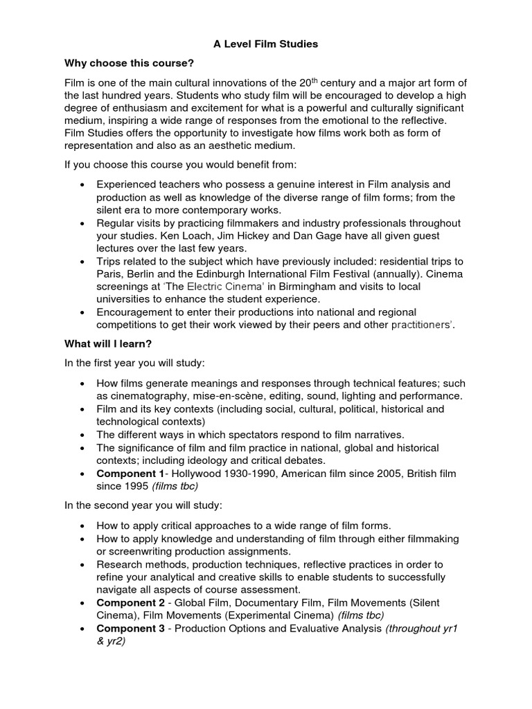 A Level Film Studies Why Choose This Course? | PDF | Filmmaking | Change