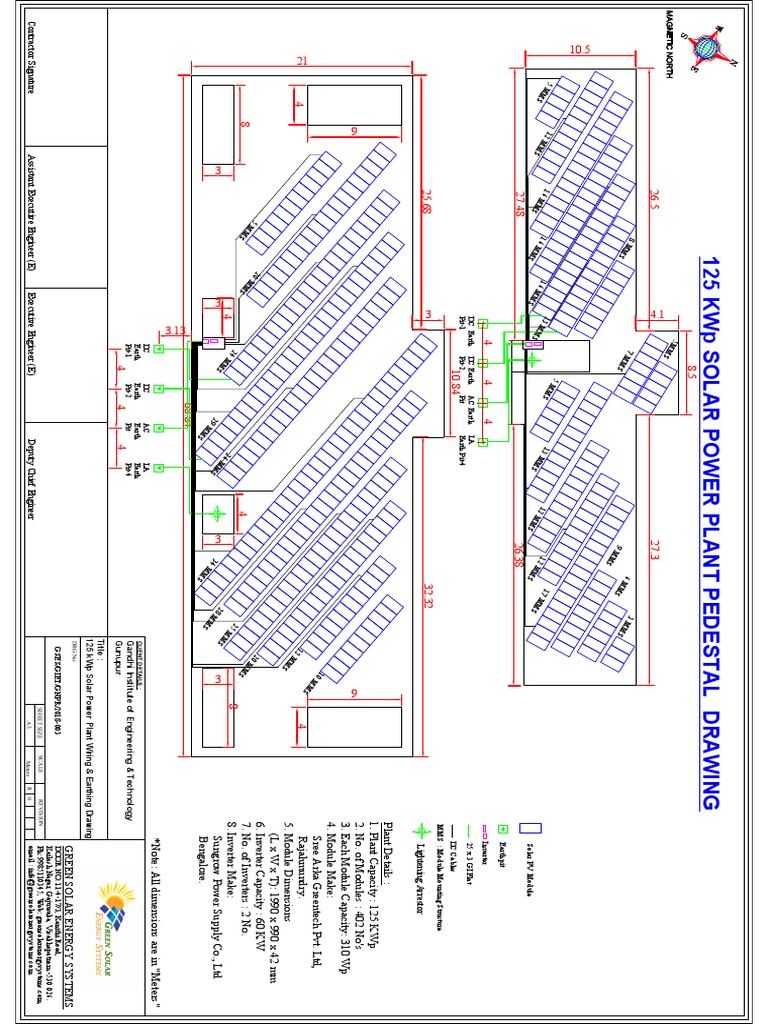 Technical drawing depicting the layout and design of a 125 KWp solar ...