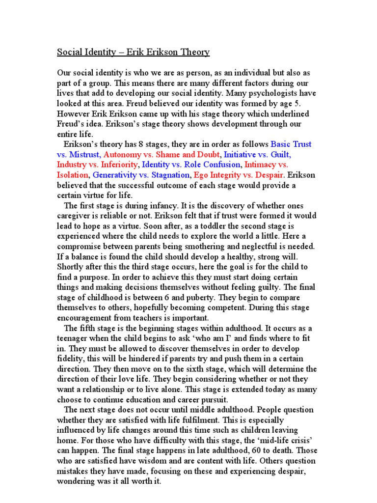Erikson's Stages of Identity Development | PDF | Identity (Social ...