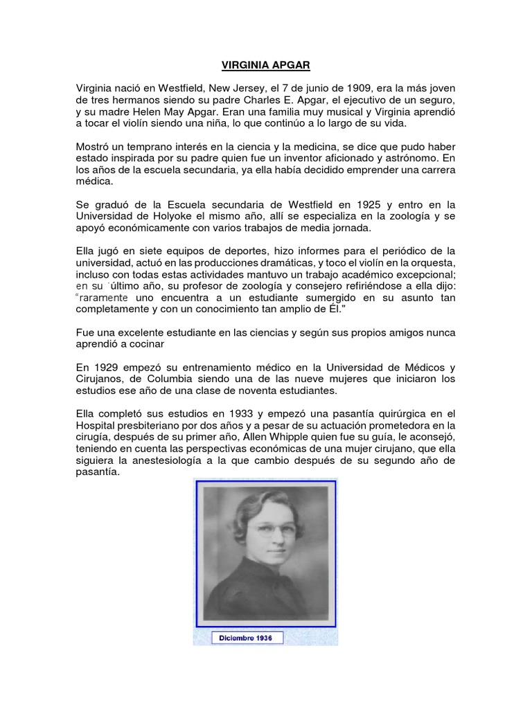 Virginia Apgar | PDF | Parto | Especialidades Medicas