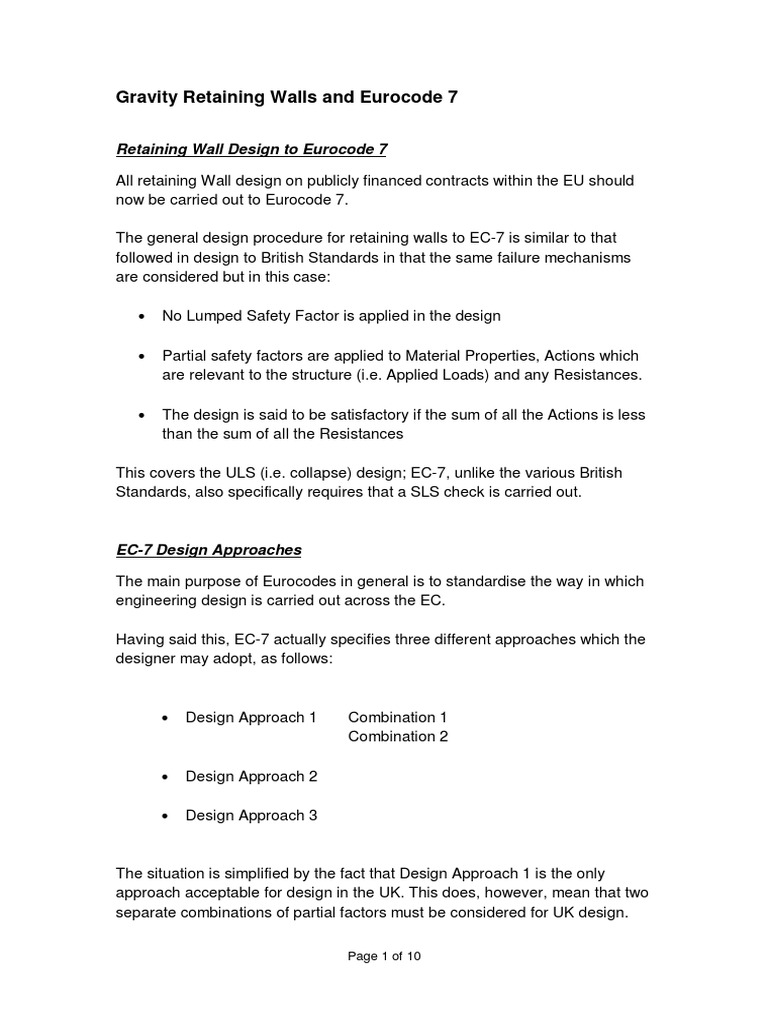 Retaining Wall Design - EC7 PDF | PDF