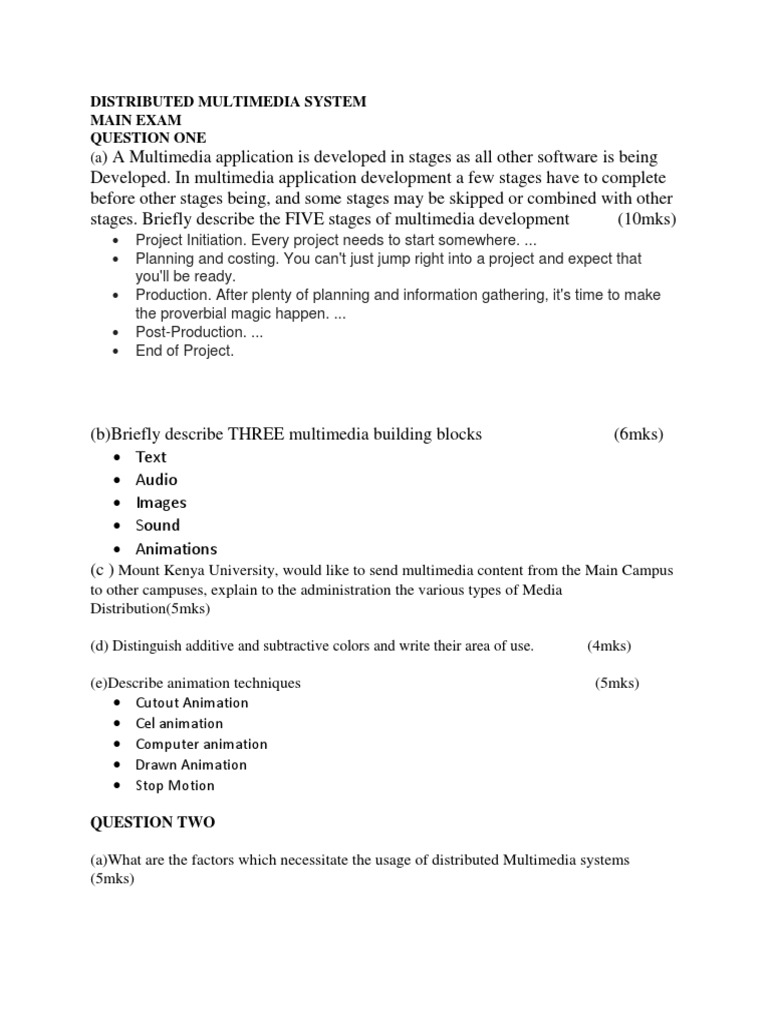 Distributed Multimedia System Main Exam Question One | PDF | Video ...
