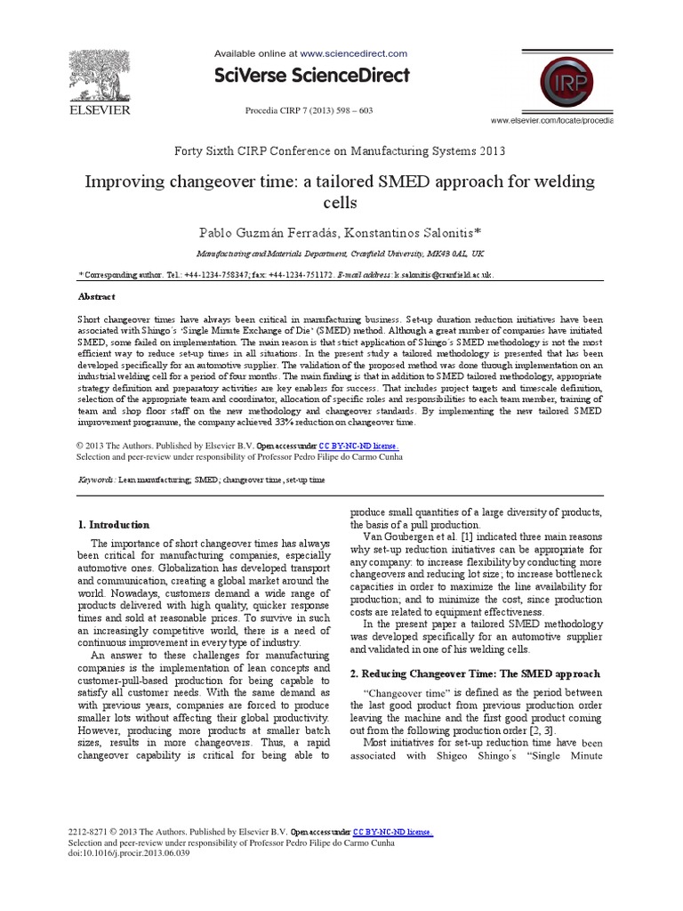 SMED Improving Approach | PDF | Lean Manufacturing | Production And ...