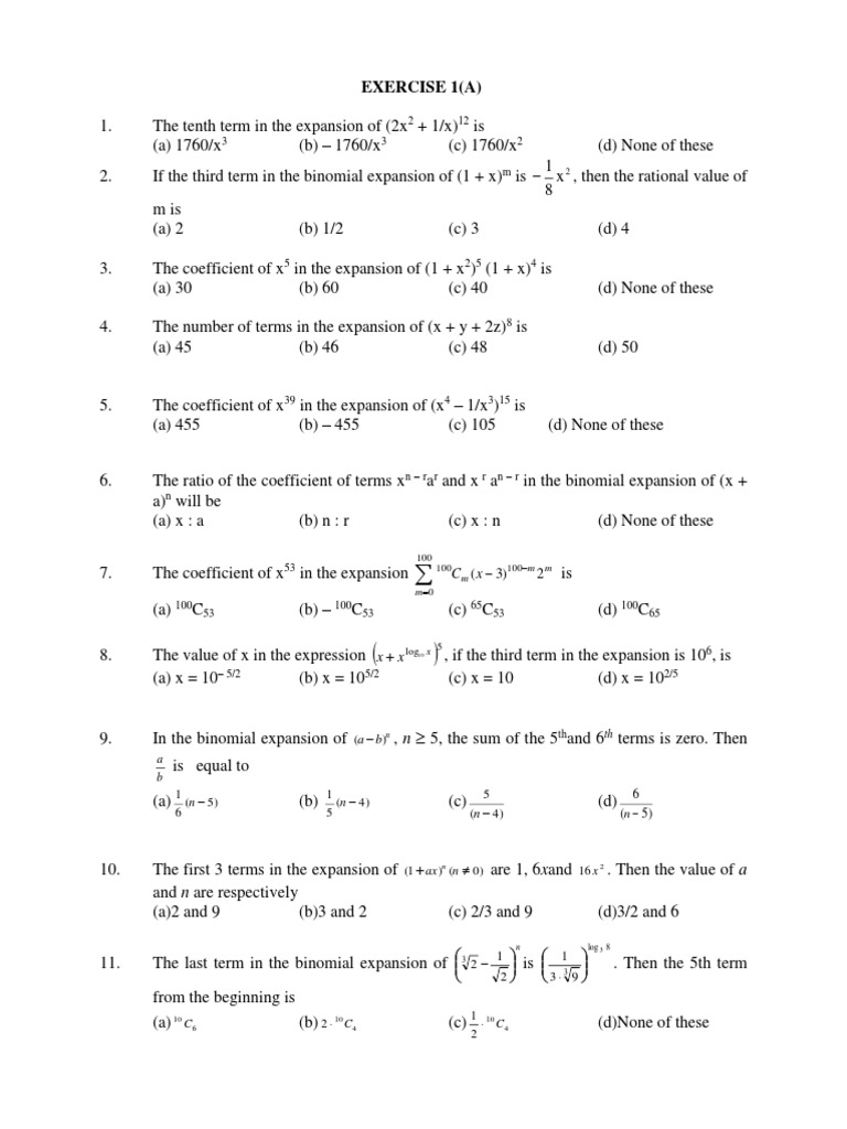Binomial Theorem Questions | PDF | Factorization | Abstract Algebra