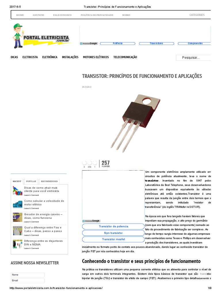Transistor - Princípios de Funcionamento e Aplicações | PDF ...