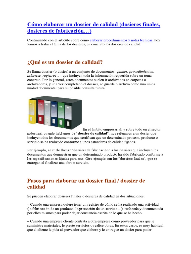 Cómo Elaborar Un Dossier de Calidad | PDF | Calidad (comercial) | Business