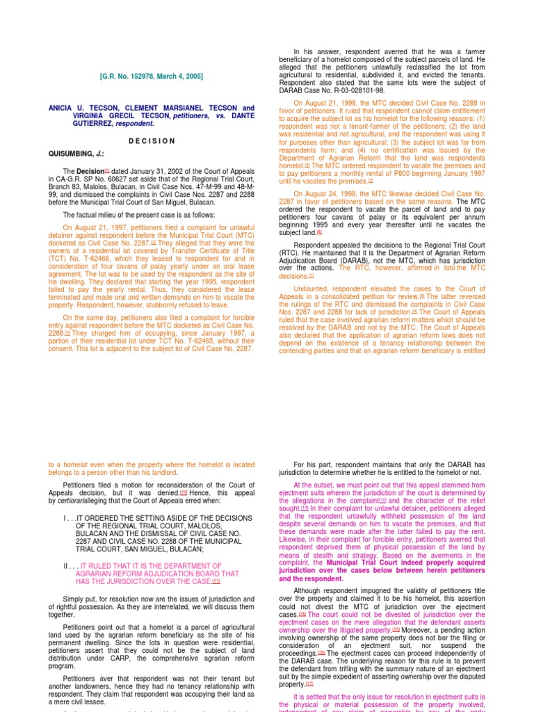 Tecson Vs Gutierrez | PDF | Eviction | Lawsuit