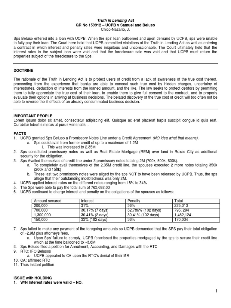 UCPB V Samuel and Beluso | PDF | Loans | Interest