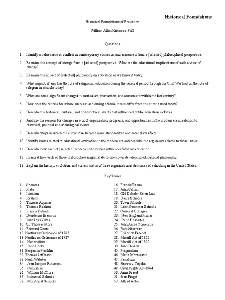 Historical Foundations of Education | PDF | University | Schools