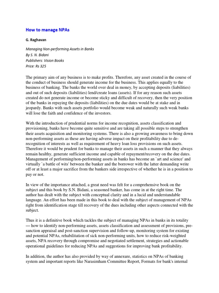 How To Manage NPAs | PDF | Banks | Loans