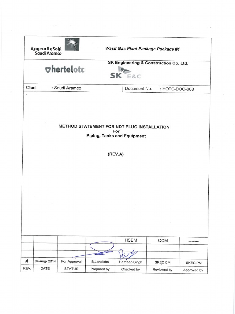 Method Statement-Ndt Plug PDF | PDF