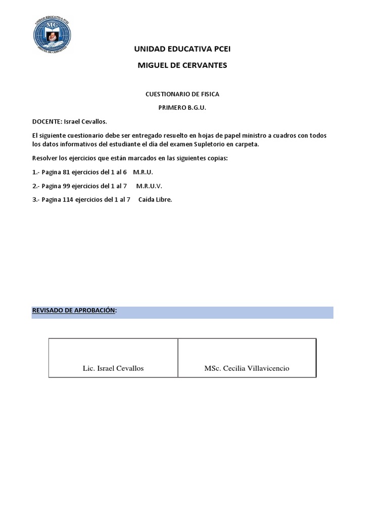 Unidad Educativa Pcei Cuestionarios | PDF