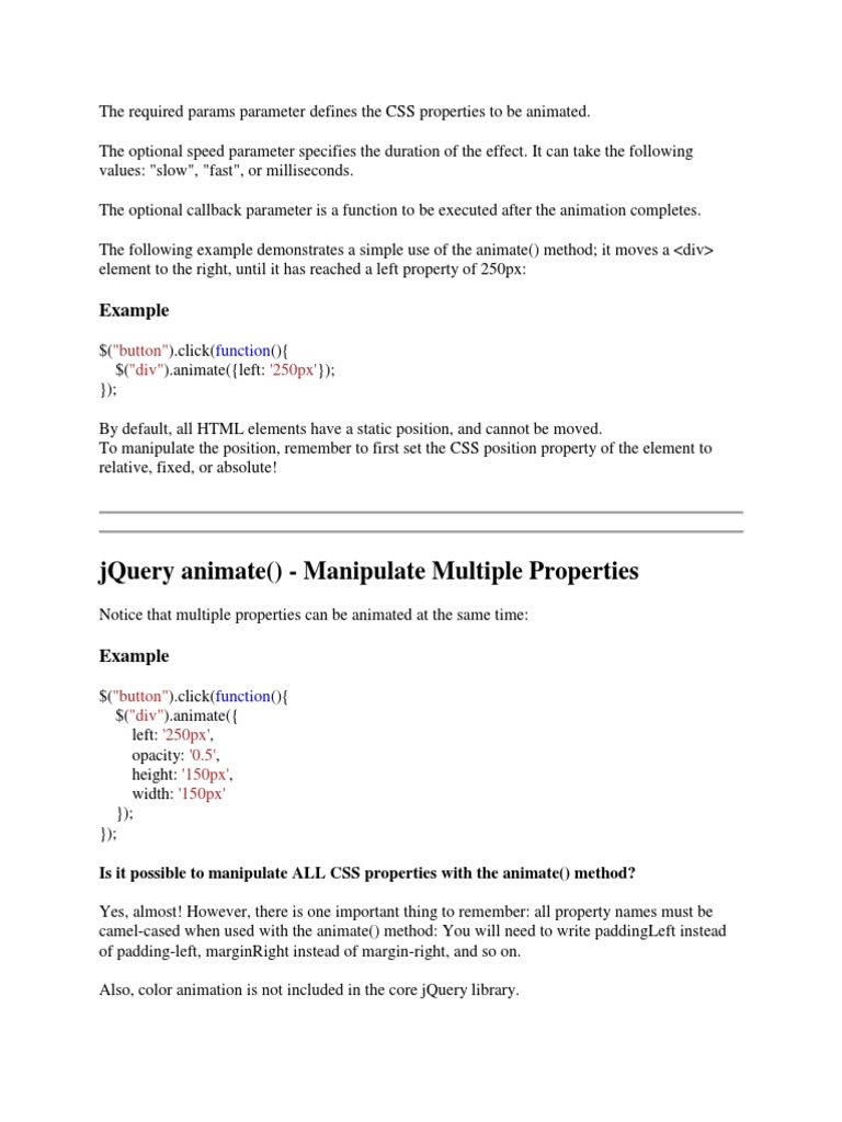 Jquery Animate - Manipulate Multiple Properties: Example | Download Free PDF | Software ...