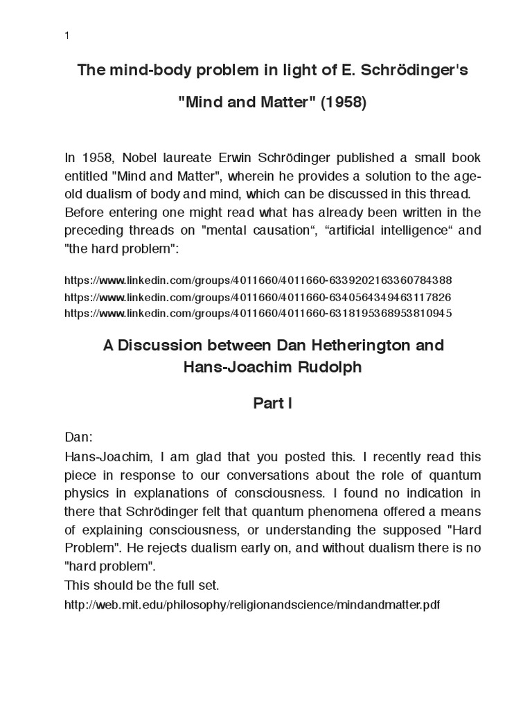 A Discussion Between Dan Hetherington and Hans-Joachim Rudolph (Part I ...