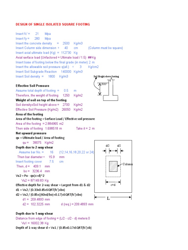 Design of Single Isolated Square Footing: Effective Soil Pressure | PDF ...