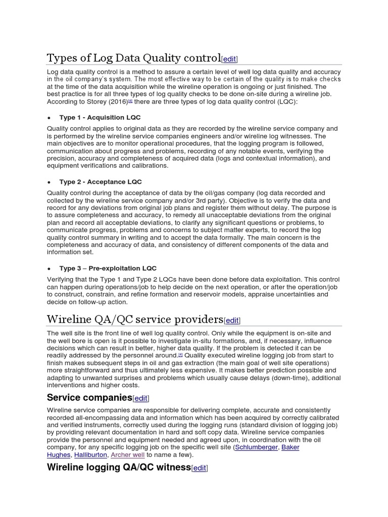 Types of Log Data Quality Control: Type 1 - Acquisition LQC | PDF ...
