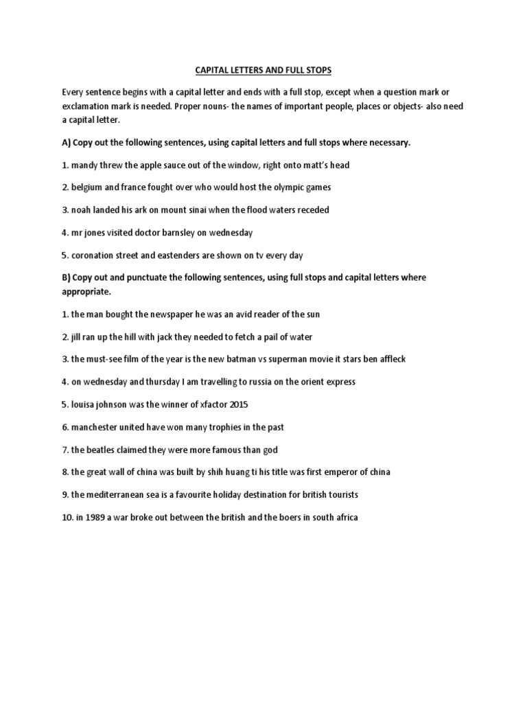 Capital Letters and Full Stops | PDF